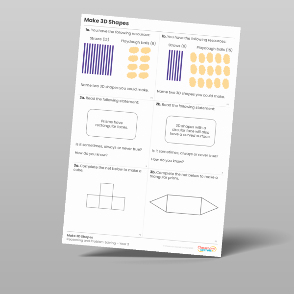 Year 3 Make 3d Shapes Reasoning And Problem Solving 2 Resource ...