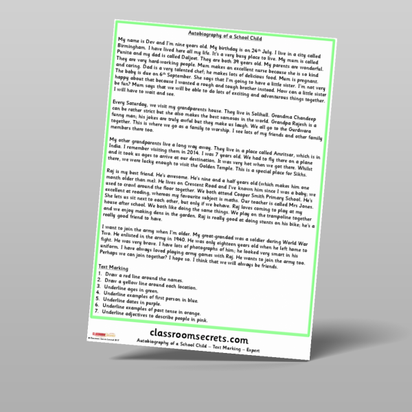 KS2 Text Marking A Child S Autobiography Resource | Classroom Secrets
