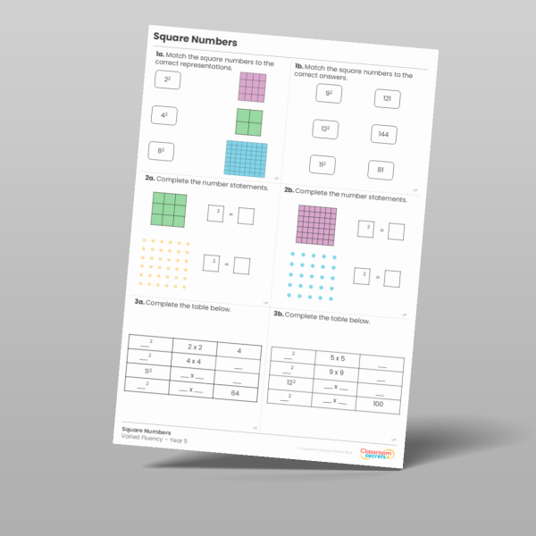 Year 5 Square Numbers Varied Fluency 2 Resource | Classroom Secrets