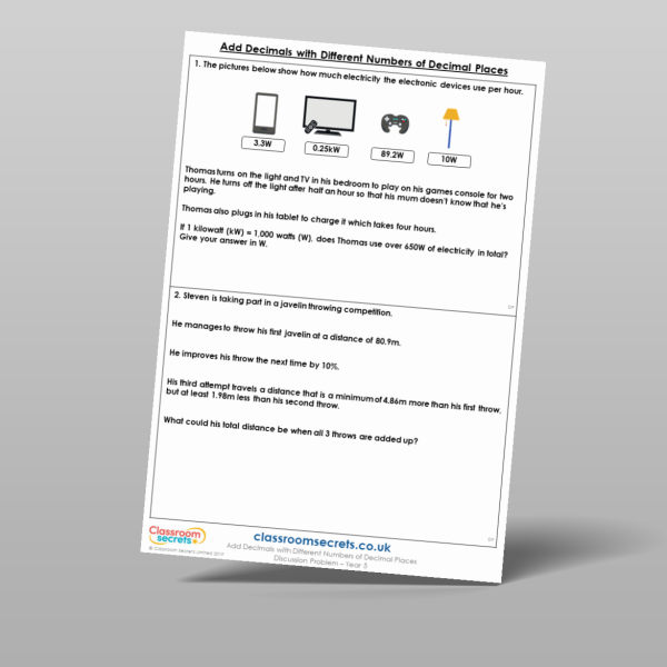 Year 5 Add Decimals With Different Numbers Of Decimal Places Discussion ...