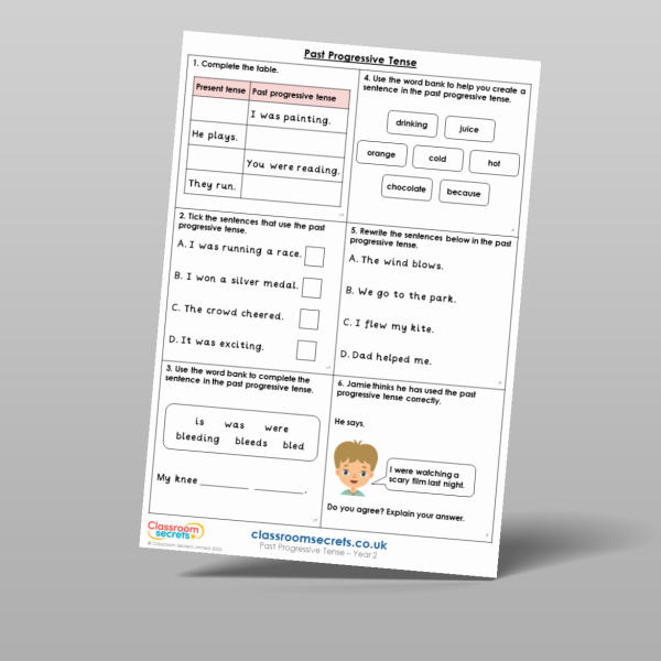 Year 2 Past Progressive Tense Mixed Activity Resource | Classroom Secrets