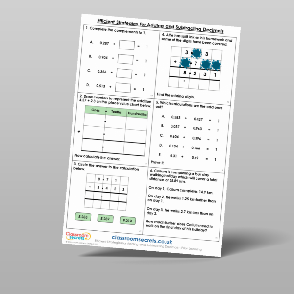 Year 5 Efficient Strategies For Adding And Subtracting Decimals Prior ...