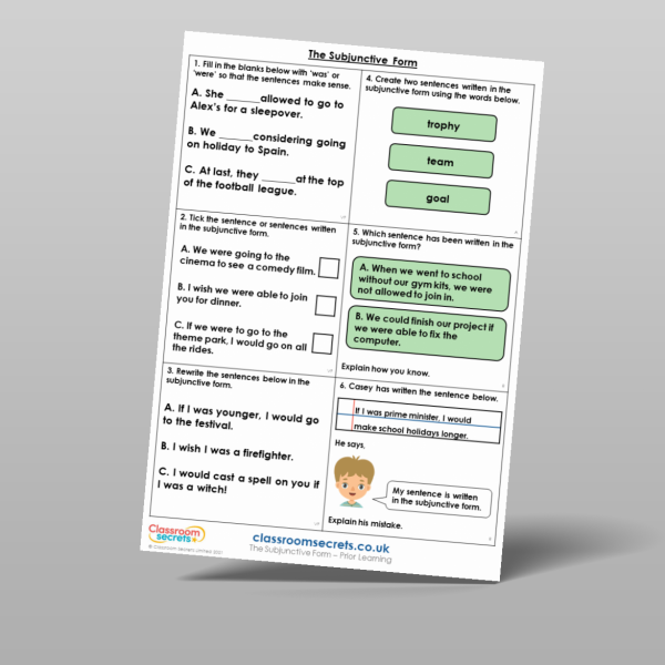 Year 6 Using Subjunctive Form Prior Learning Resource | Classroom Secrets