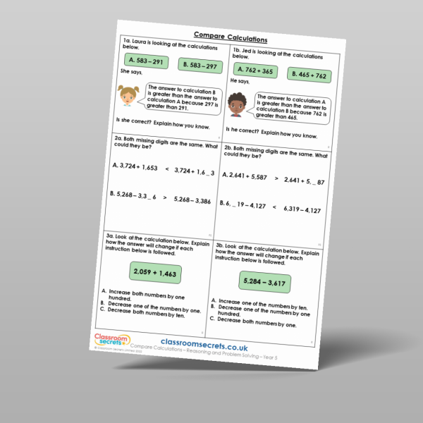 Year 5 Compare Calculations Reasoning And Problem Solving Resource ...
