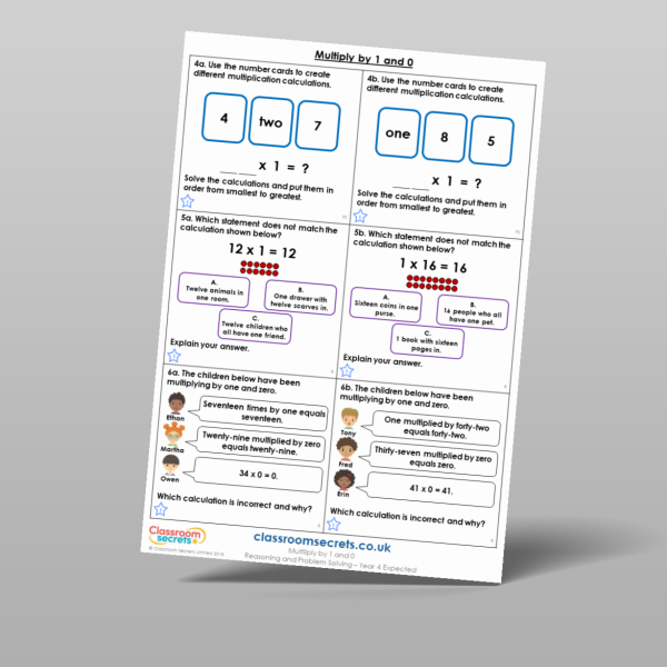 Year 4 Multiply By 1 And 0 Reasoning And Problem Solving Resource ...