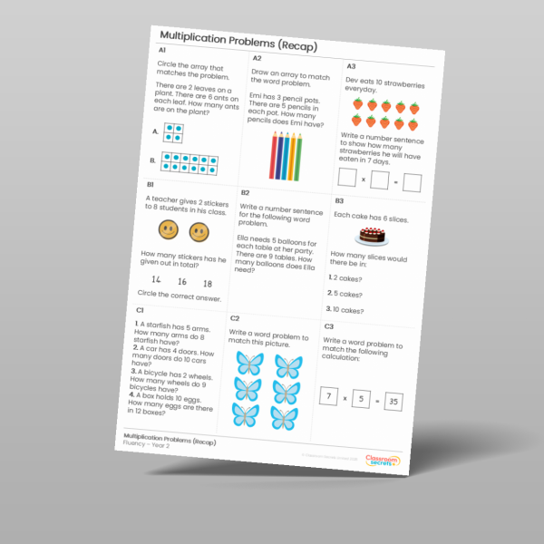 Year 2 Multiplication Problems Recap Fluency Matrix Resource ...