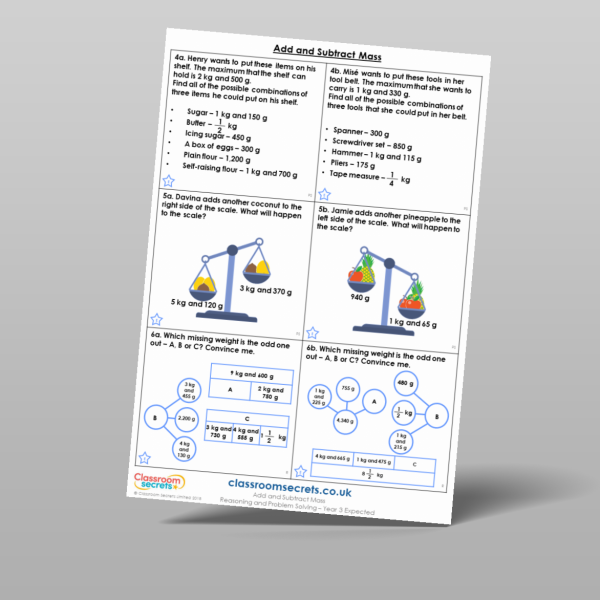 Year 3 Add And Subtract Mass Reasoning And Problem Solving Resource ...