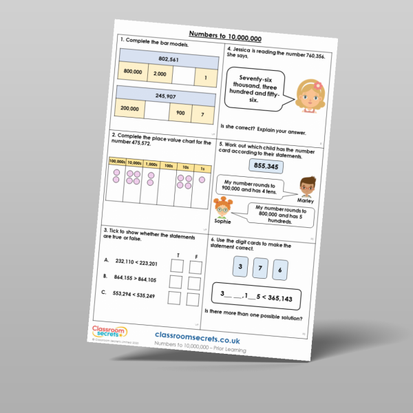 Year 6 Numbers To 10 000 000 Prior Learning Resource | Classroom Secrets