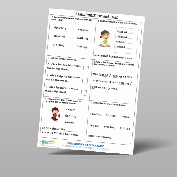 Year 2 Adding Ment Er And Ness Prior Learning Resource | Classroom Secrets