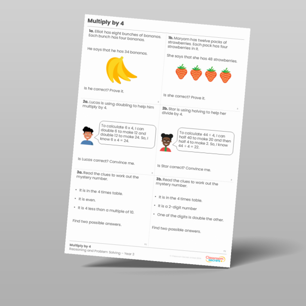 Year 3 Multiply By 4 Reasoning And Problem Solving 2 Resource ...