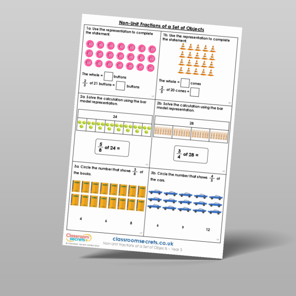 Year 3 Non Unit Fractions Of A Set Of Objects Varied Fluency Resource | Classroom Secrets