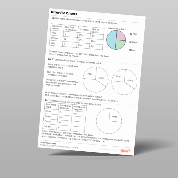 Year 6 Draw Pie Charts Reasoning And Problem Solving 2 Resource ...