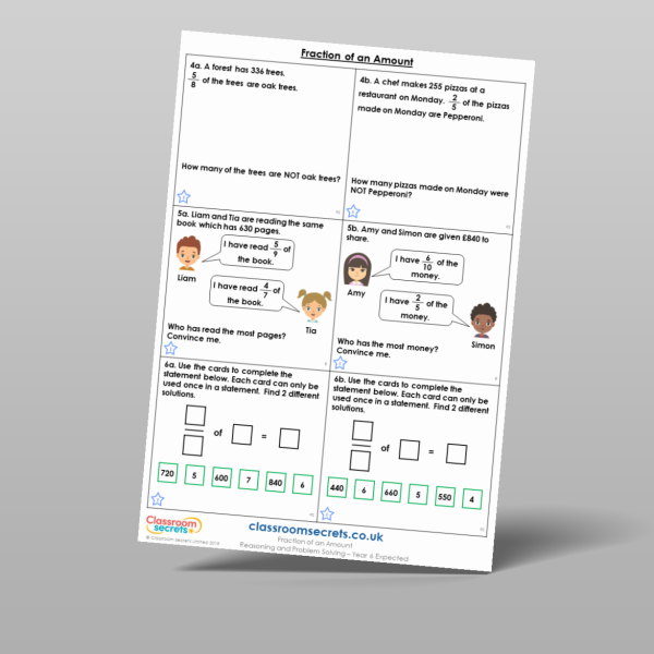 Year 6 Fraction Of An Amount Reasoning And Problem Solving Resource Classroom Secrets