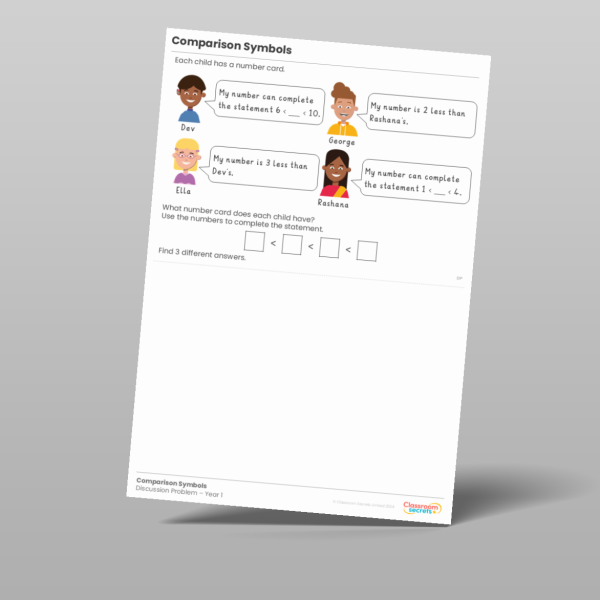 Year 1 Comparison Symbols Discussion Problem Resource | Classroom Secrets