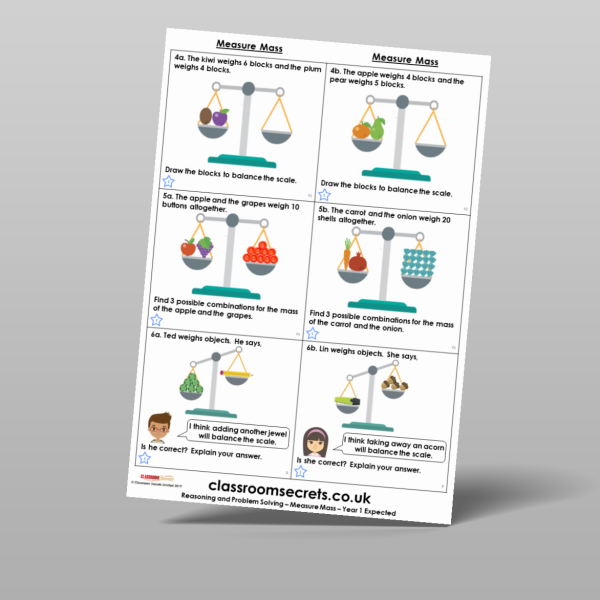 Year 1 Measure Mass Reasoning And Problem Solving Resource Classroom Secrets