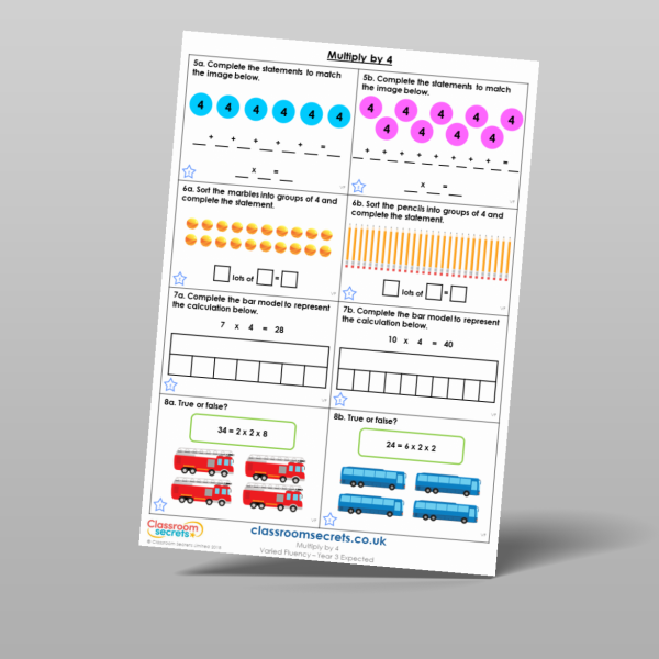 Year 3 Multiply By 4 Varied Fluency Resource | Classroom Secrets