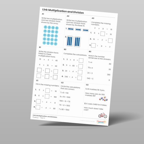 Year 3 Link Multiplication And Division Fluency Matrix Resource | Classroom Secrets