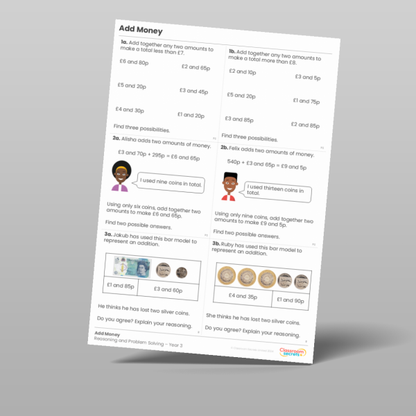 Year 3 Add Money Reasoning And Problem Solving 2 Resource | Classroom ...