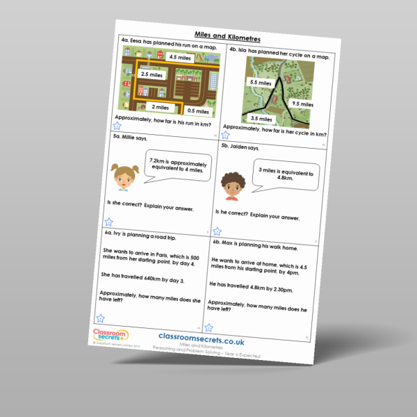 Year 6 Miles And Kilometres Reasoning And Problem Solving Resource ...