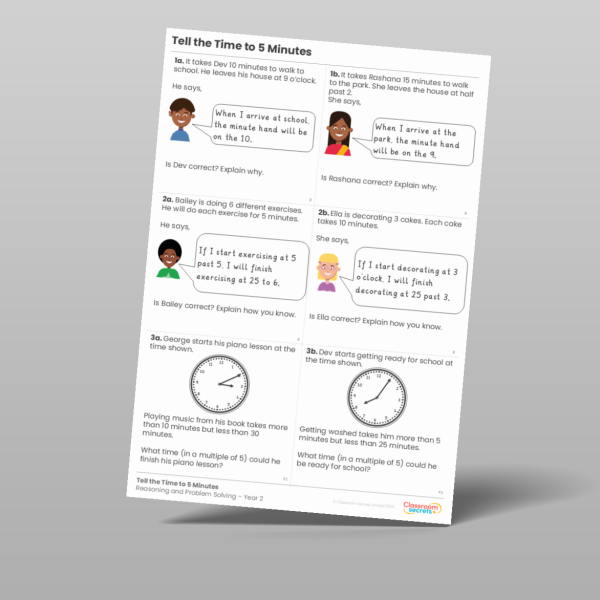 Year 2 Tell The Time To 5 Minutes Reasoning And Problem Solving 2 ...