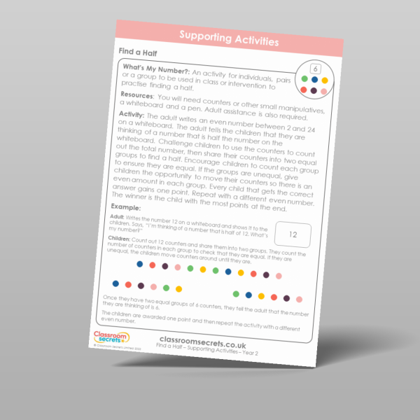 Year 2 Find A Half Supporting Activity Resource | Classroom Secrets