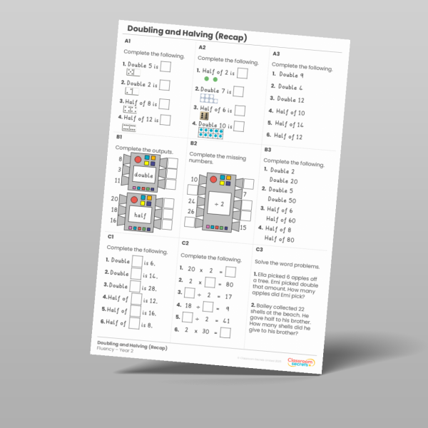 Year 2 Doubling And Halving Recap Fluency Matrix Resource | Classroom ...