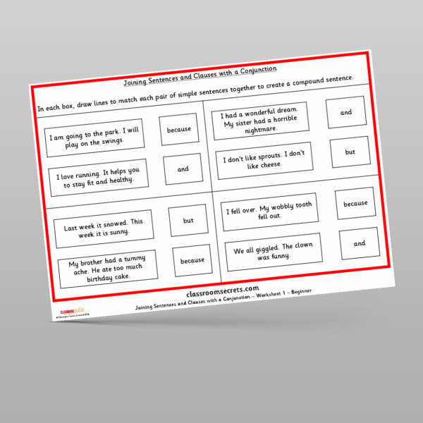 KS2 Joining Sentences And Clauses With A Conjunction Test Practice ...