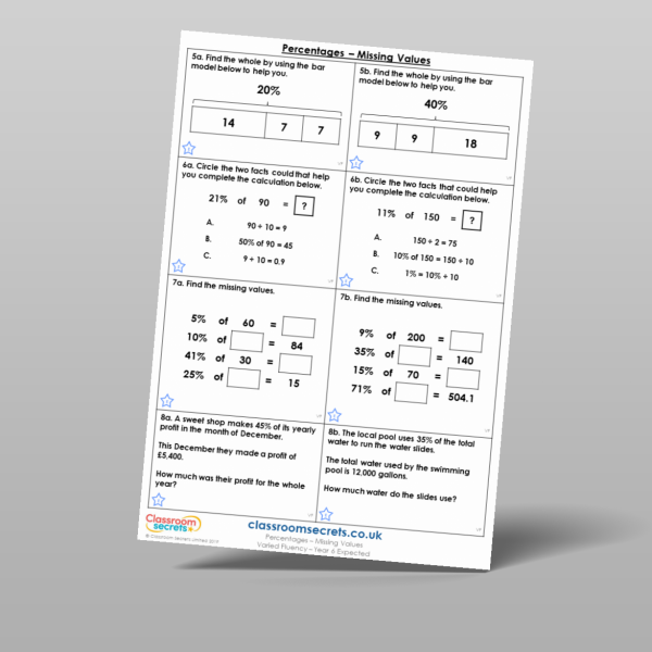 Year 6 Percentages Missing Values Varied Fluency Resource | Classroom ...