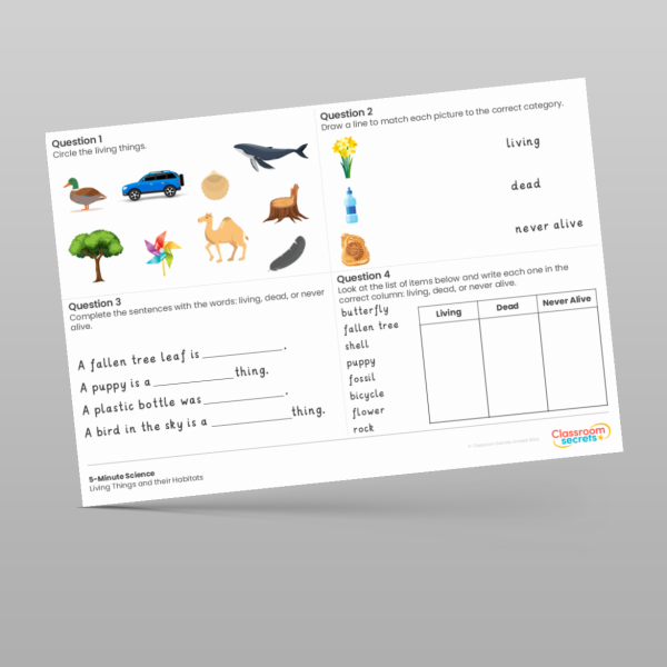 Year 2 Living Things And Their Habitats 5 Minute Science Resource ...