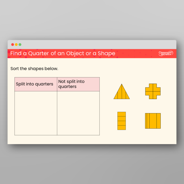 Year 1 Find A Quarter Of An Object Or A Shape Teaching Ppt Resource ...