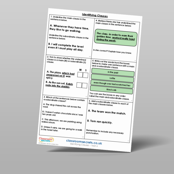 Year 6 Identifying Clauses Mixed Activity Resource | Classroom Secrets