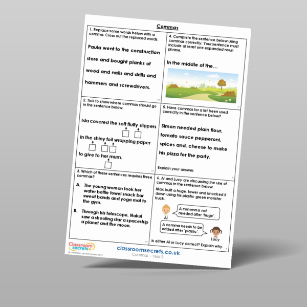 Year 3 Commas Mixed Activity Resource | Classroom Secrets