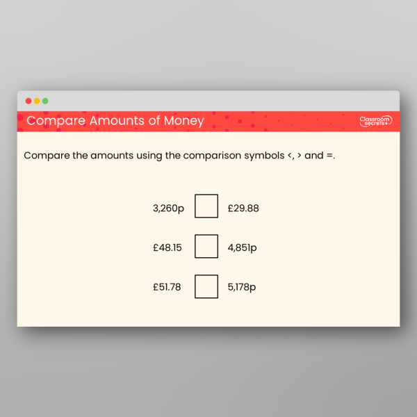 Year 4 Compare Amounts Of Money Teaching Ppt Resource | Classroom Secrets