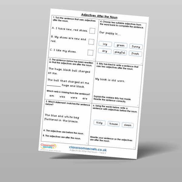 Year 2 Adjectives After The Noun Mixed Activity Resource | Classroom ...