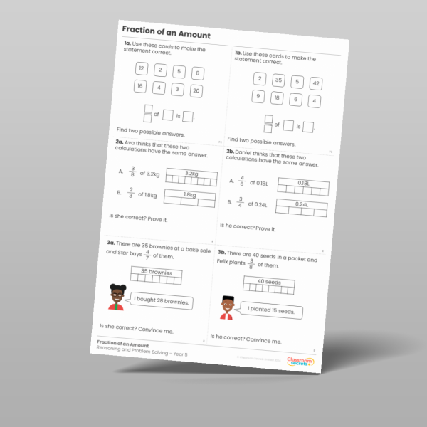 Year 5 Fraction Of An Amount Reasoning And Problem Solving 2 Resource Classroom Secrets
