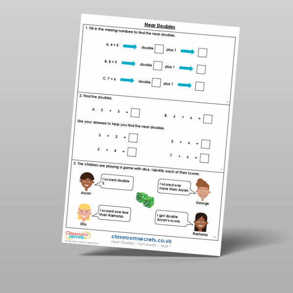 Year 1 Near Doubles Homework Resource | Classroom Secrets
