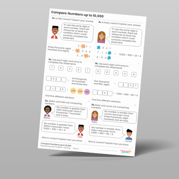 Year 4 Compare Numbers Up To 10 000 Reasoning And Problem Solving ...