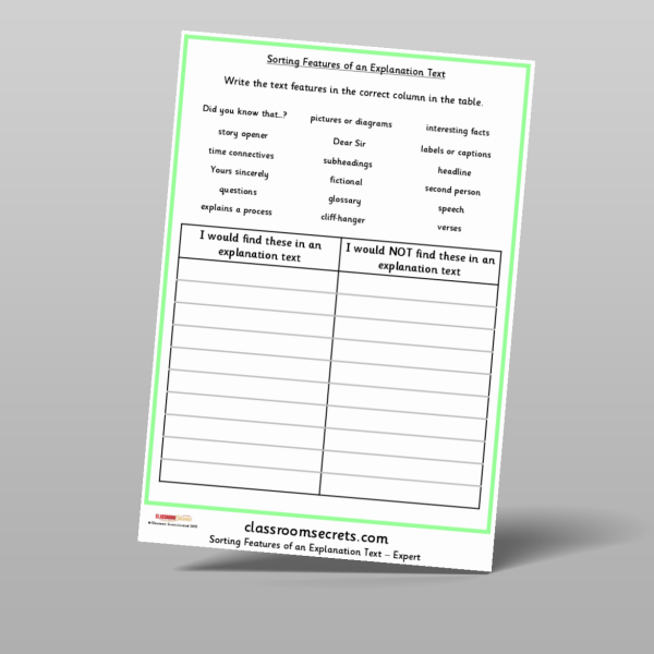 KS2 Sorting Features Of An Explanation Text Pack Resource | Classroom ...