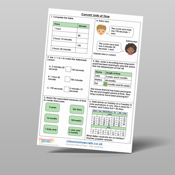 Year 5 Convert Units Of Time Prior Learning Resource | Classroom Secrets