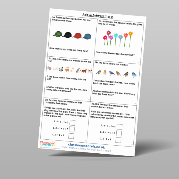 Year 1 Add Or Subtract 1 Or 2 Varied Fluency Resource | Classroom Secrets