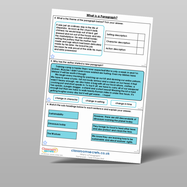 Year 3 What Is A Paragraph Homework Resource | Classroom Secrets