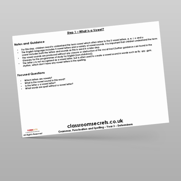 Year 3 Word Classes Determiners Guidance Resource | Classroom Secrets