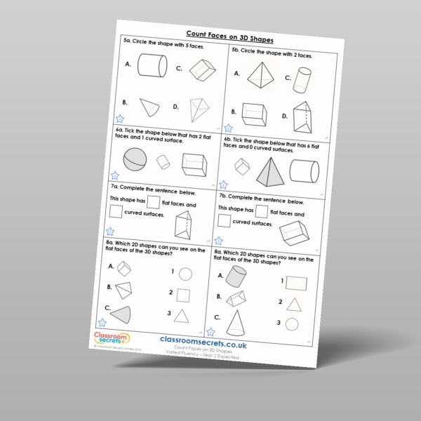 Year 2 Count Faces On 3d Shapes Varied Fluency Resource | Classroom Secrets