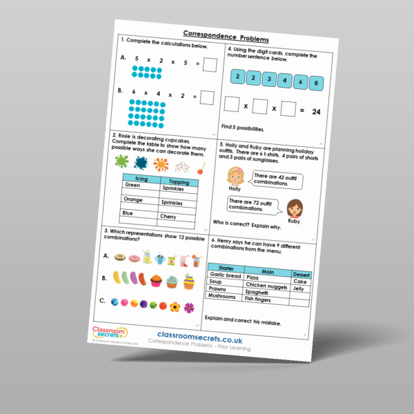 Year 4 Correspondence Problems Prior Learning Resource | Classroom Secrets