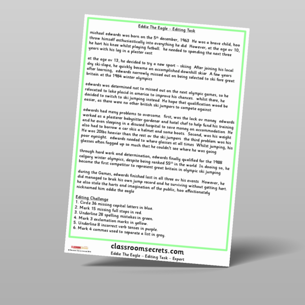 KS1 And Ks2 Eddie The Eagle Editing Task Resource | Classroom Secrets