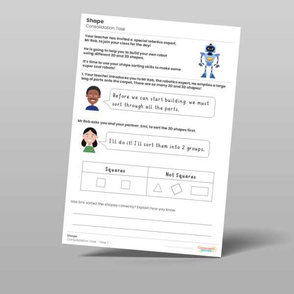 Year 1 Shape Consolidation Task Resource | Classroom Secrets