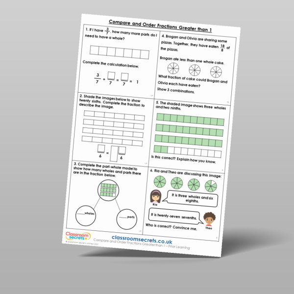 Year 5 Compare And Order Fractions Greater Than 1 Prior Learning ...