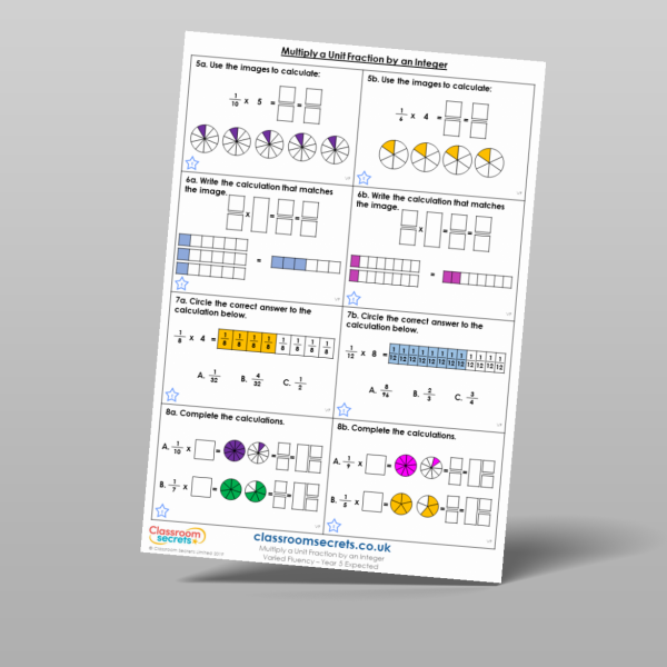Year 5 Multiply A Unit Fraction By An Integer Varied Fluency Resource ...