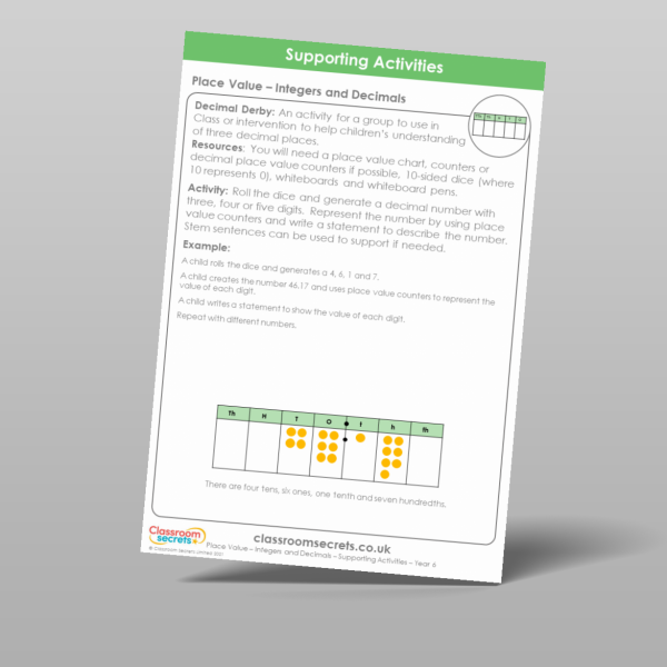 Year 6 Place Value Integers And Decimals Supporting Activity Resource ...