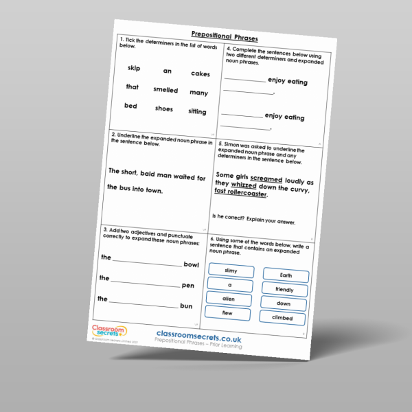 Year 3 Prepositional Phrases Prior Learning Resource | Classroom Secrets
